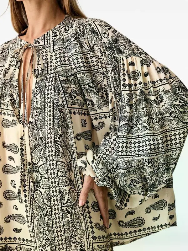 VICOLO Paisley-print Tie-neck Blouse