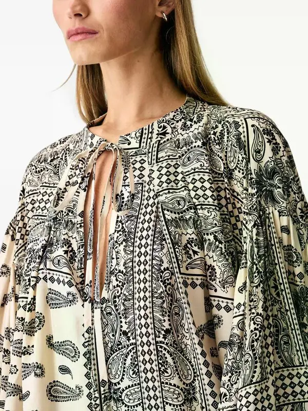 VICOLO Paisley-print Tie-neck Blouse