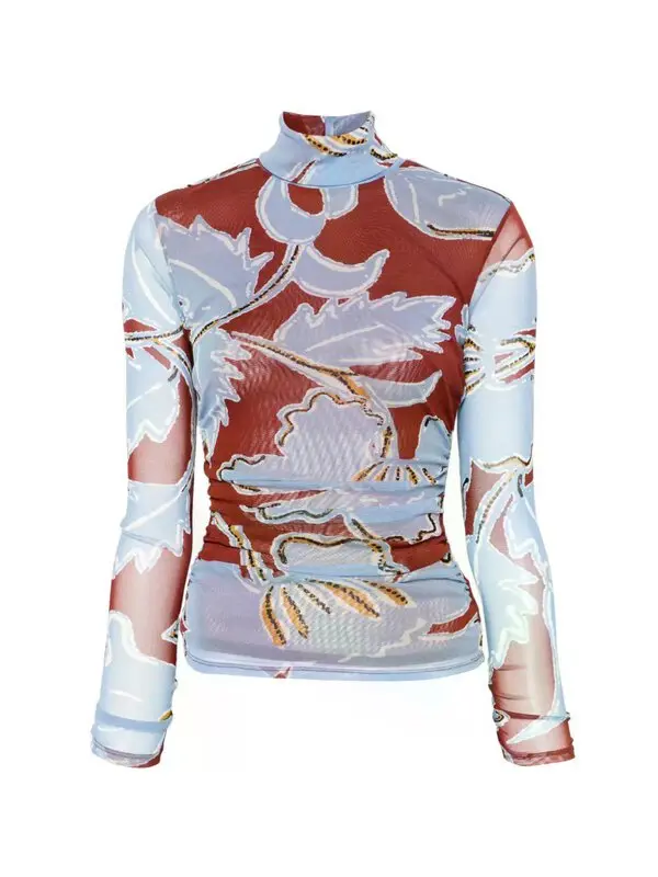 Diane Von Furstenberg Logan Floral-print High-neck Top - Blue