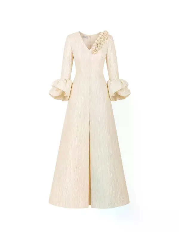 BARUNI Fayha Floral-embellished A-line Maxi Gown - White