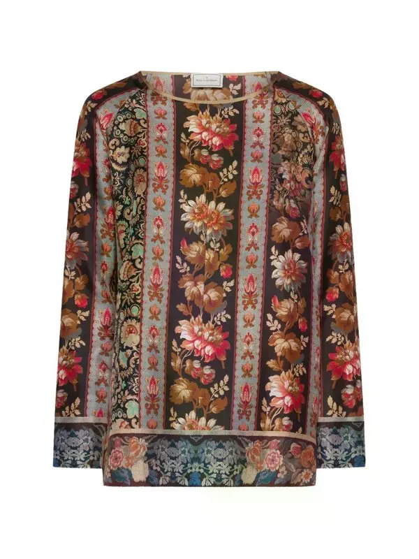 PIERRE-LOUIS MASCIA Aloe Floral-print Silk Blouse - Brown