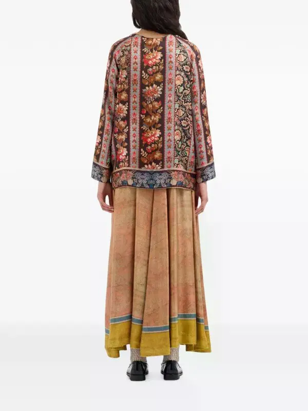 PIERRE-LOUIS MASCIA Floral And Paisley Print Silk Blouse - Brown