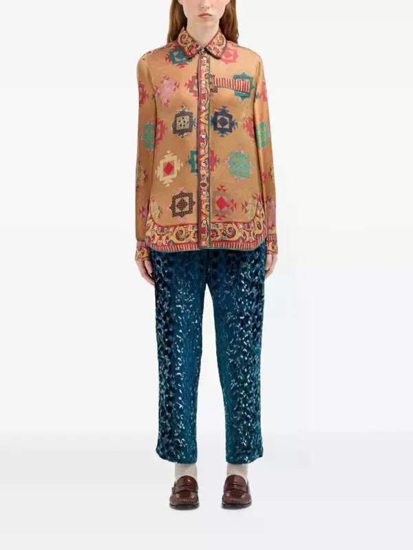 PIERRE-LOUIS MASCIA Aloe Geometric-print Silk Shirt