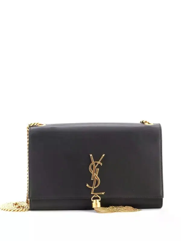 Saint Laurent Leather Monogram Cross Body Bag - Black