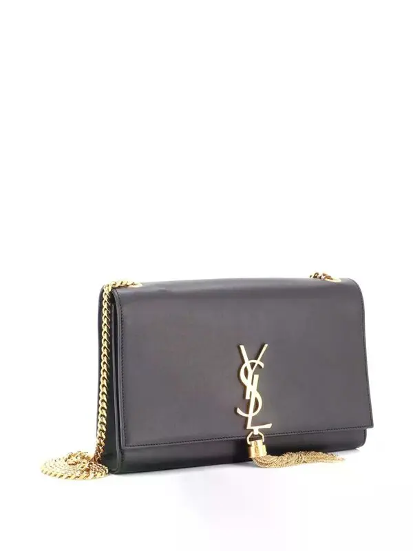 Saint Laurent Leather Monogram Cross Body Bag - Black
