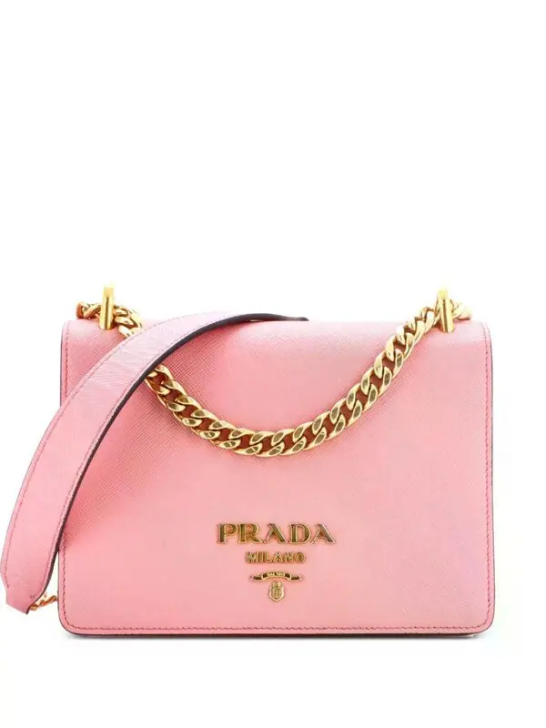Prada Chain Flap Bag Saffiano Leather Small Crossbody Bag - Pink
