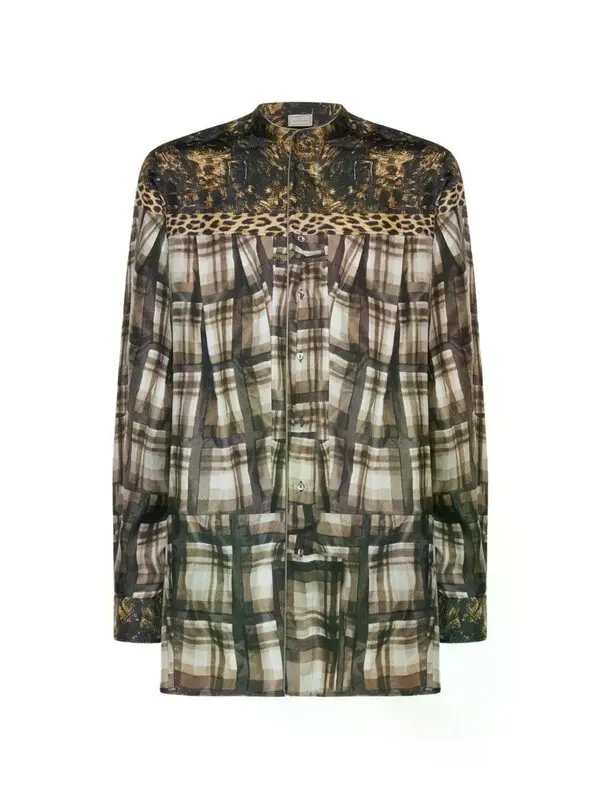 PIERRE-LOUIS MASCIA Aloe Leopard-print Plaid-pattern Shirt - Neutrals