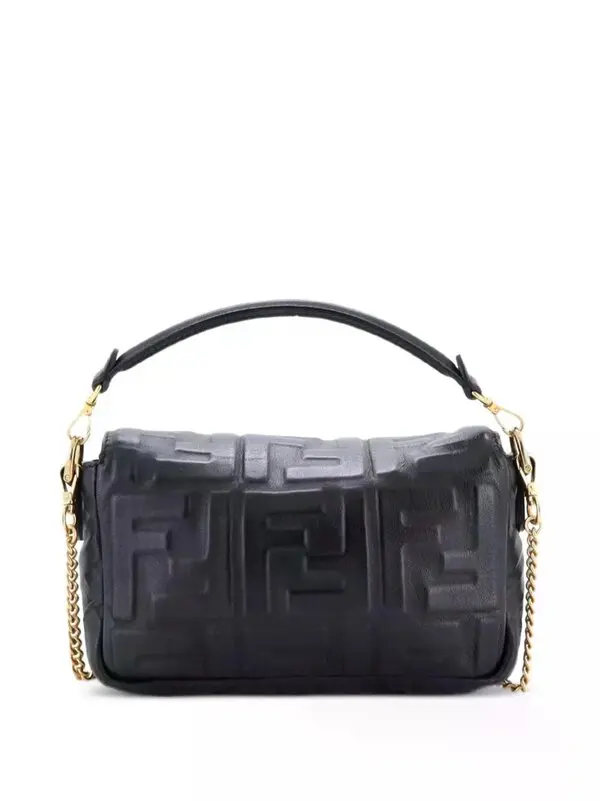 Fendi Baguette Nm Bag Zucca Embossed Leather Mini Cross Body Bag - Black