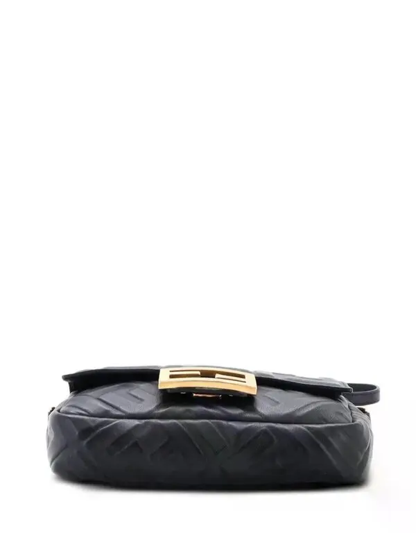 Fendi Baguette Nm Bag Zucca Embossed Leather Mini Cross Body Bag - Black