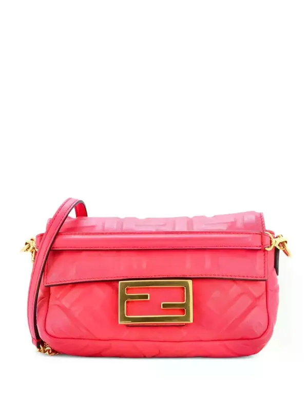 Fendi Baguette Nm Bag Zucca Embossed Leather Mini Crossbody Bag - Pink
