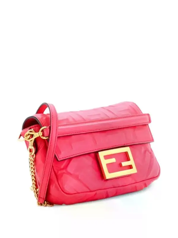 Fendi Baguette Nm Bag Zucca Embossed Leather Mini Crossbody Bag - Pink