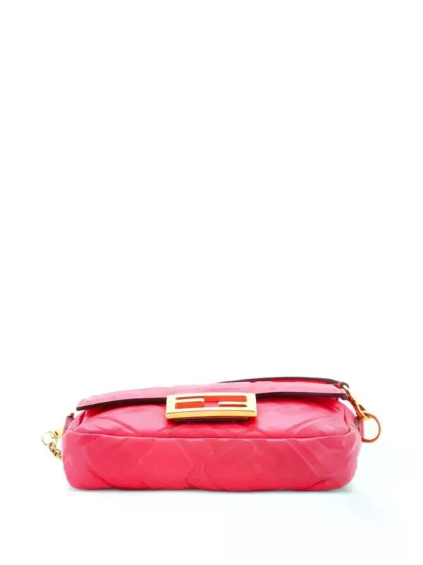 Fendi Baguette Nm Bag Zucca Embossed Leather Mini Crossbody Bag - Pink