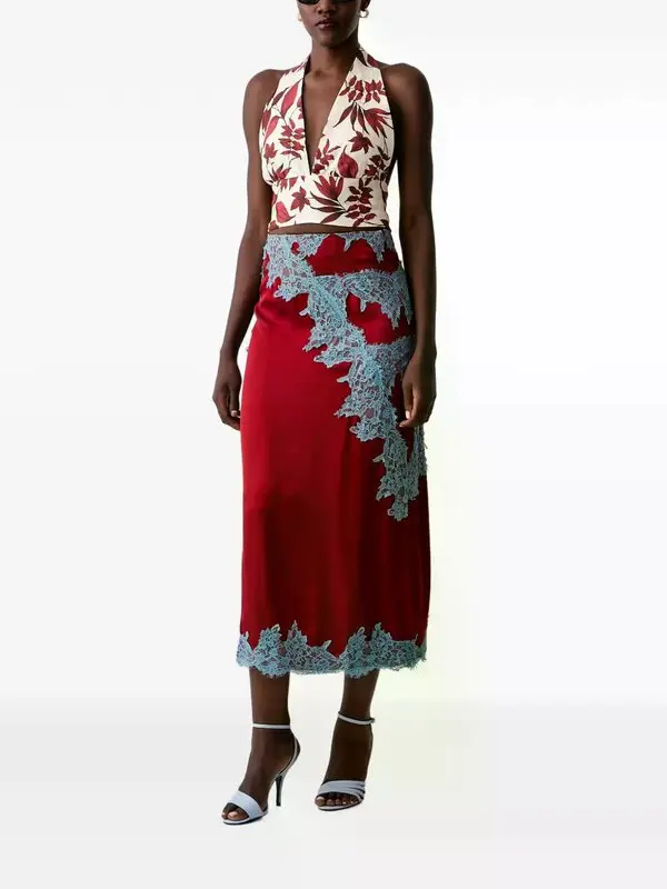 VICOLO Leaf-print Halterneck Crop Top