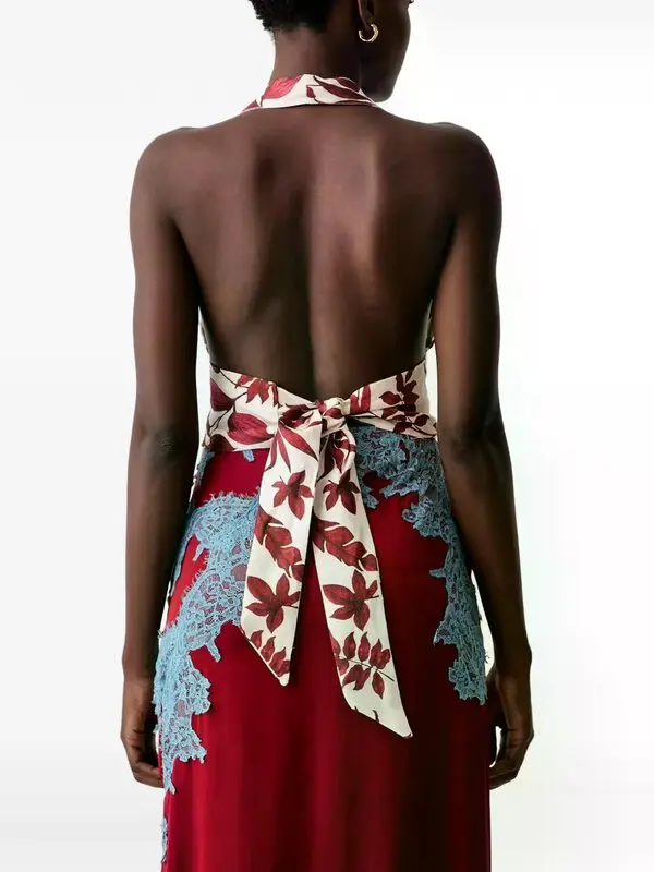 VICOLO Leaf-print Halterneck Crop Top