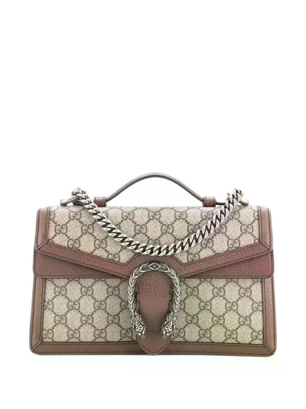 Gucci Dionysus Top Handle Chain Bag Gg Coated Canvas Satchel - Brown