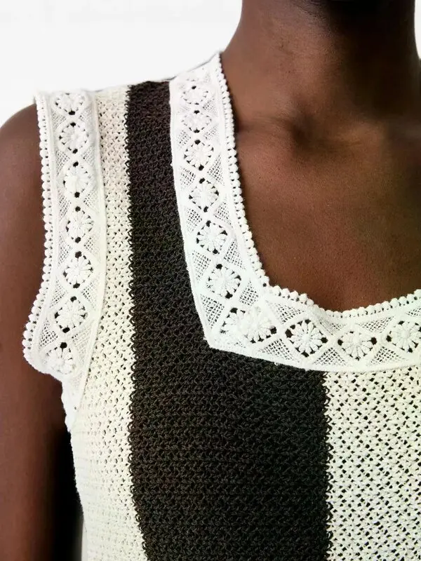 VICOLO Crochet-trim Striped Top