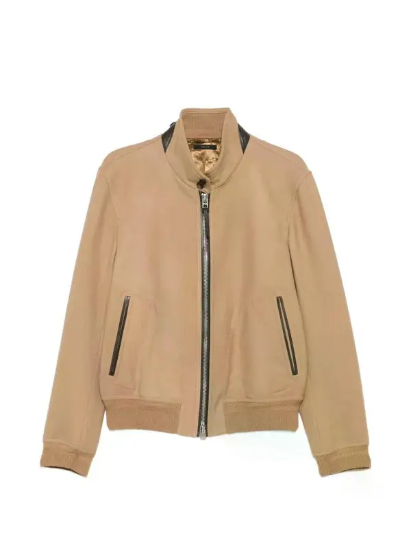 TOM FORD Leather-trimmed Zip-up Bomber Jacket - Neutrals