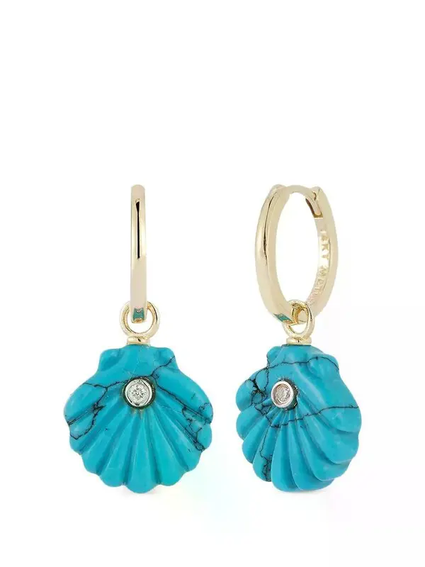 Mateo Venus Shell Turquoise And Diamond Earrings - Gold