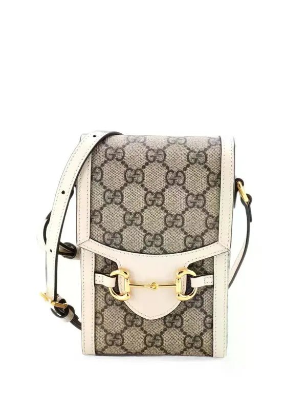 Gucci Horsebit 1955 Gg Coated Canvas With Leather Mini Crossbody Bag - White