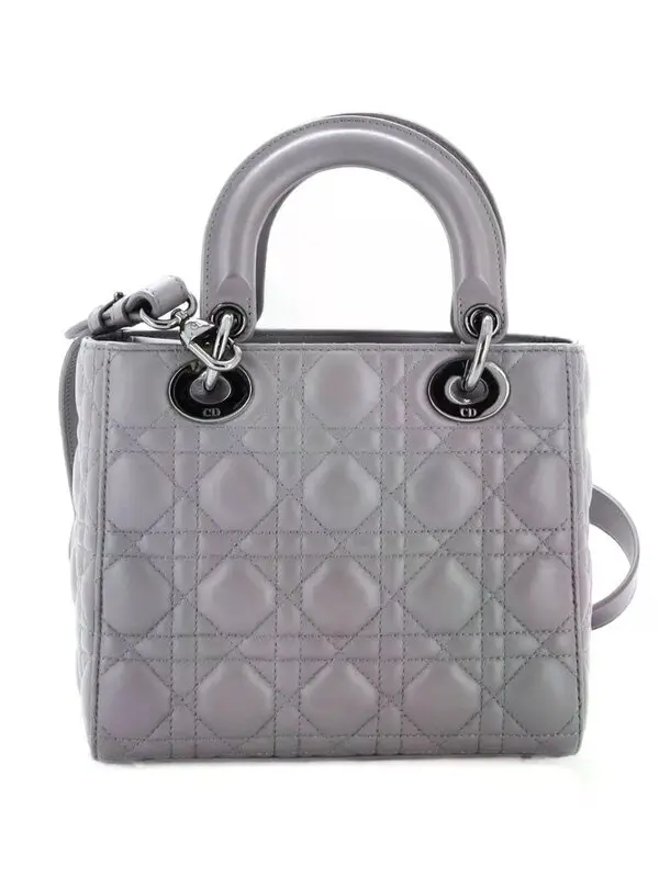 Dior Cannage Quilt Lambskin Satchel - Grey