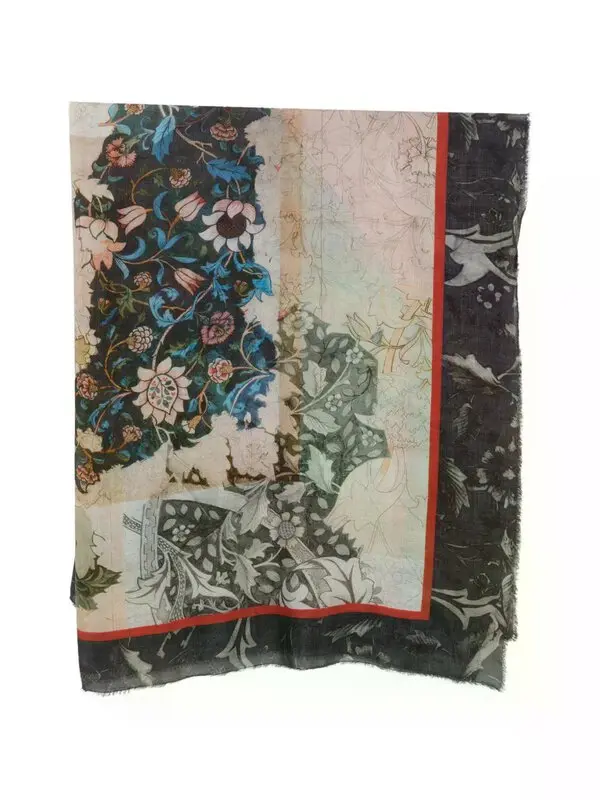 Faliero Sarti Floral-print Frayed Scarf - Brown