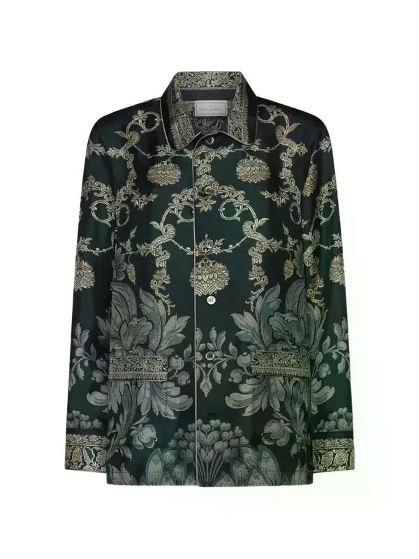 PIERRE-LOUIS MASCIA Aloe Baroque-pattern Silk Shirt - Green