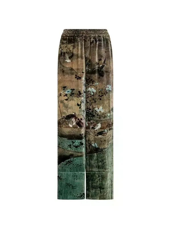 PIERRE-LOUIS MASCIA Graphic-print Velvet Trousers - Brown