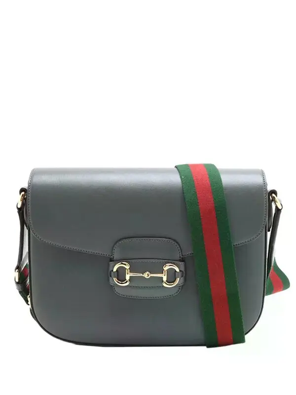 Gucci 2016-2026 Large Calfskin Web Horsebit 1955 Crossbody Bag - Grey