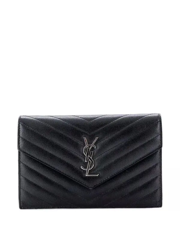 Saint Laurent Classic Monogram Wallet On Chain Matelasse Chevron Leather Small Crossbody Bag - Black