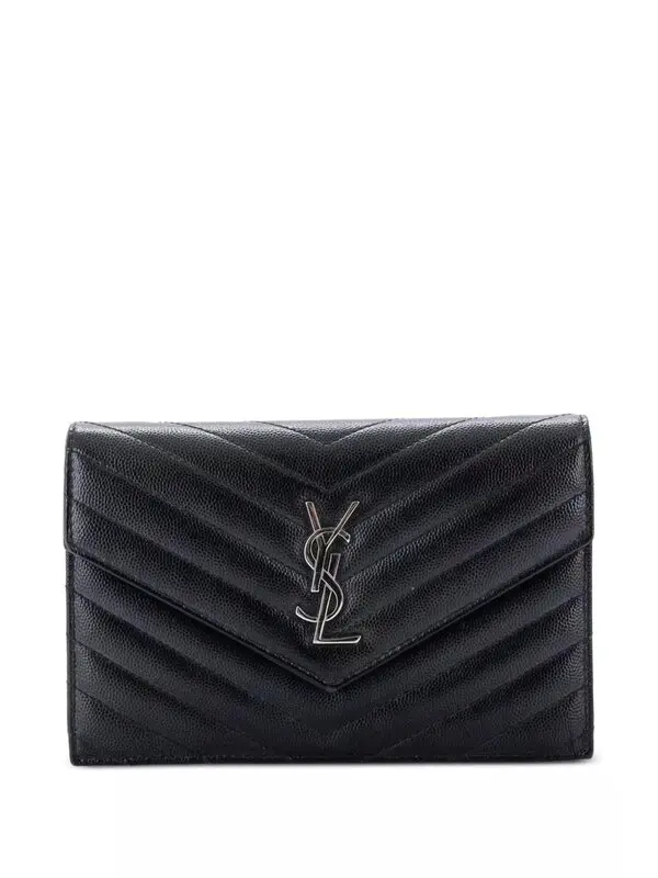 Saint Laurent Classic Monogram Wallet On Chain Matelasse Chevron Leather Small Crossbody Bag - Black