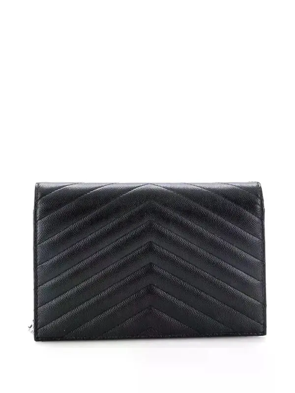 Saint Laurent Classic Monogram Wallet On Chain Matelasse Chevron Leather Small Crossbody Bag - Black