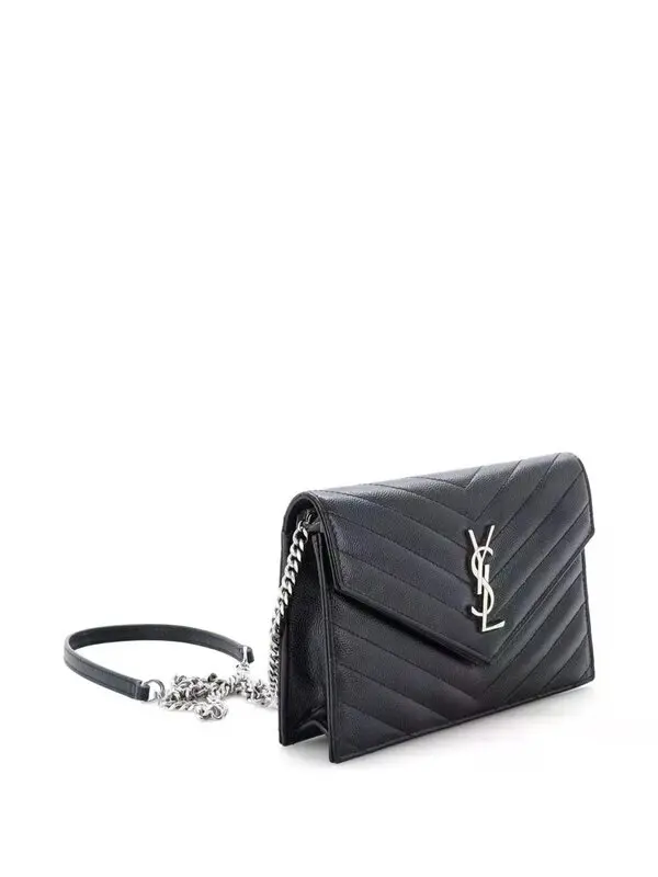 Saint Laurent Classic Monogram Wallet On Chain Matelasse Chevron Leather Small Crossbody Bag - Black