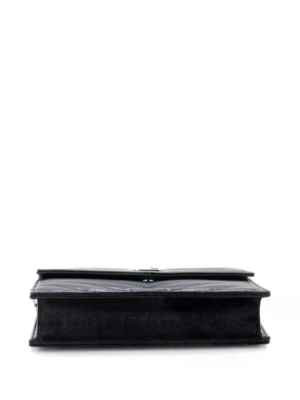 Saint Laurent Classic Monogram Wallet On Chain Matelasse Chevron Leather Small Crossbody Bag - Black