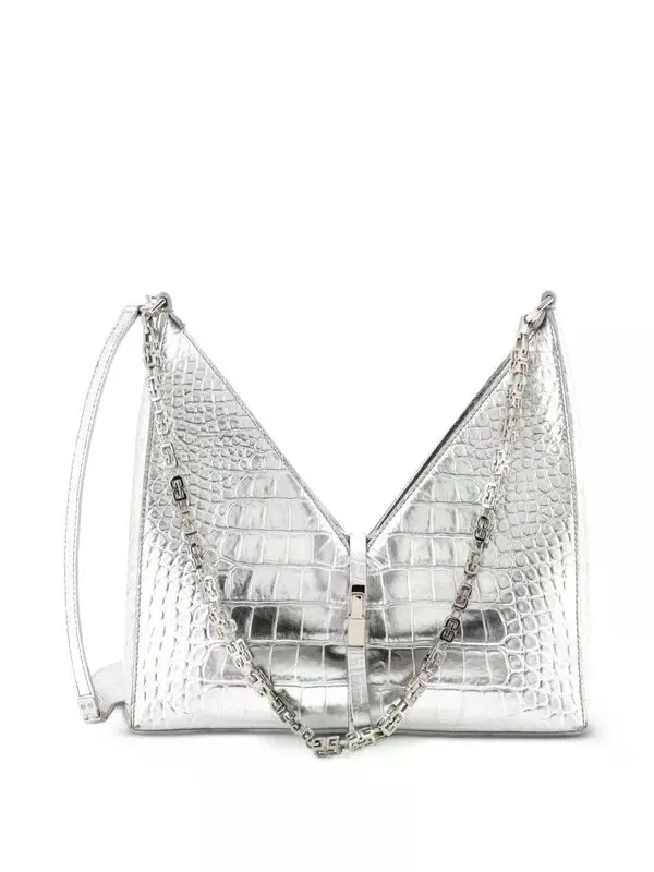 Givenchy Cut Out Crocodile Embossed Leather Small Shoulder Bag - Silver