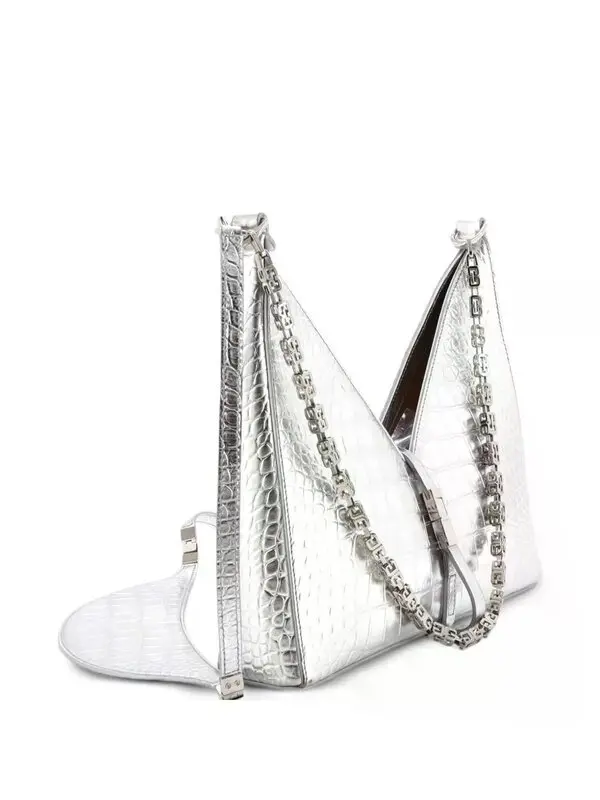 Givenchy Cut Out Crocodile Embossed Leather Small Shoulder Bag - Silver