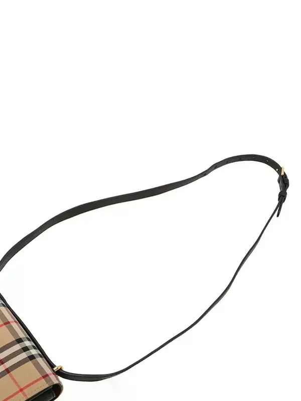 Burberry 2000-2017 Small Goatskin Trimmed House Check Canvas D Ring Crossbody Bag