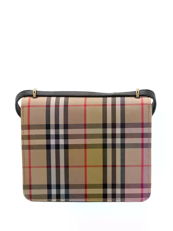 Burberry 2000-2017 Small Goatskin Trimmed House Check Canvas D Ring Crossbody Bag