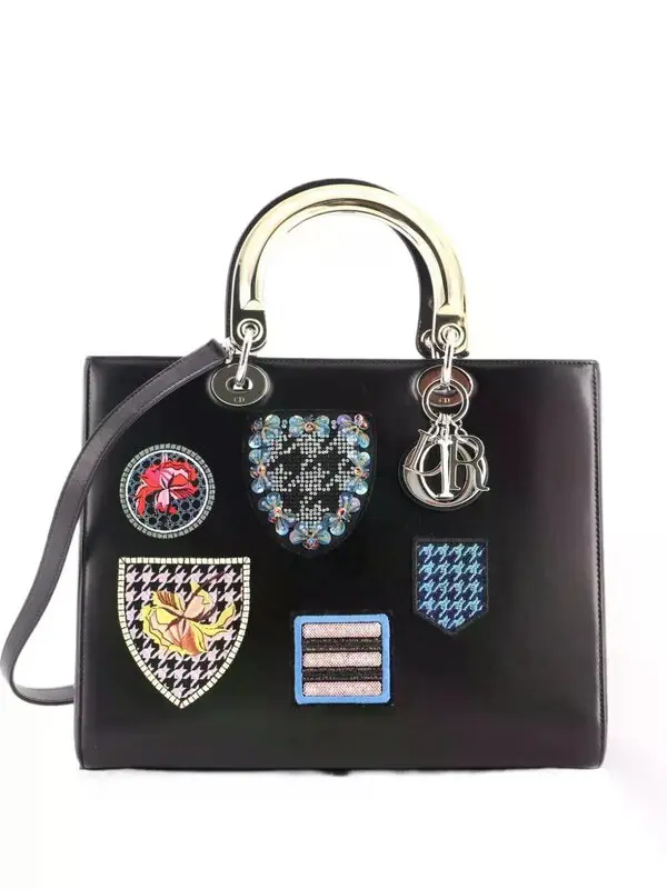 Dior Lady Bag Patch Embellished Leather Large Satchel
