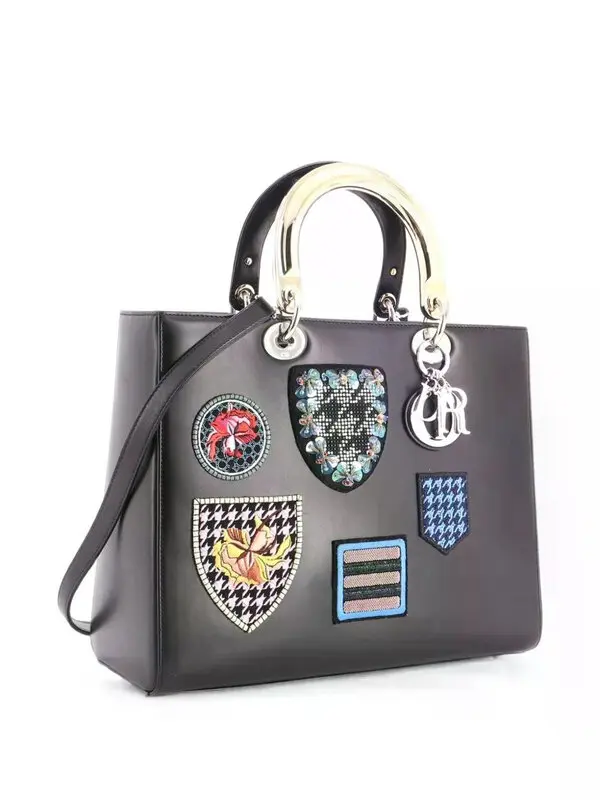 Dior Lady Bag Patch Embellished Leather Large Satchel