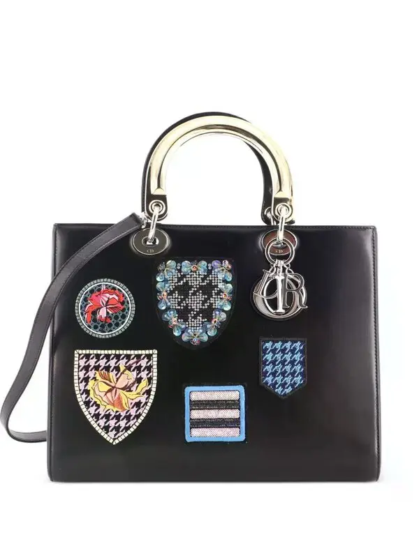 Dior Leather Patch Embellished Satchel - Black