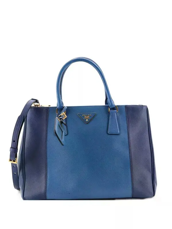 Prada Bicolor Double Zip Lux Saffiano Leather Medium Tote Bag