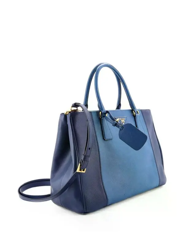 Prada Bicolor Double Zip Lux Saffiano Leather Medium Tote Bag