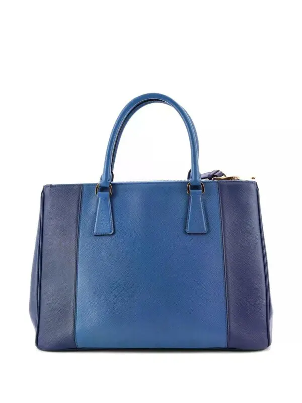 Prada Bicolor Double Zip Lux Saffiano Leather Medium Tote Bag - Blue