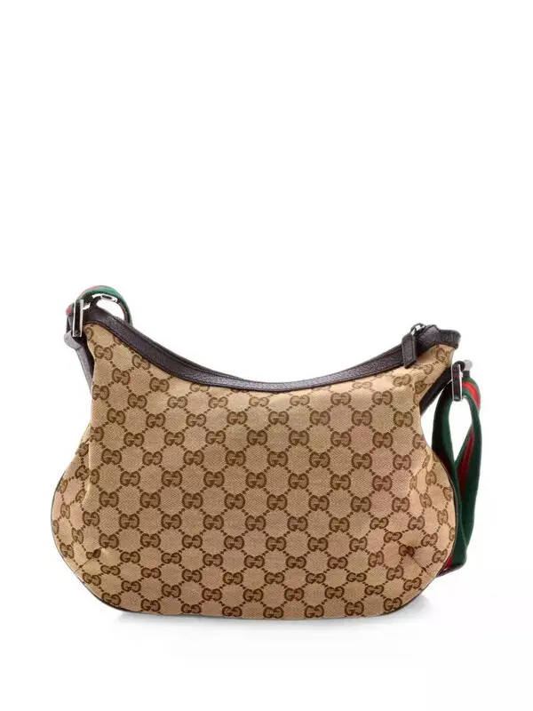 Gucci Saddle Zip Messenger Bag Gg Canvas With Leather Medium Crossbody Bag