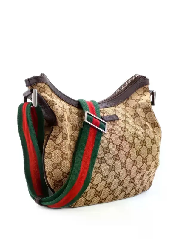 Gucci Saddle Zip Messenger Bag Gg Canvas With Leather Medium Crossbody Bag