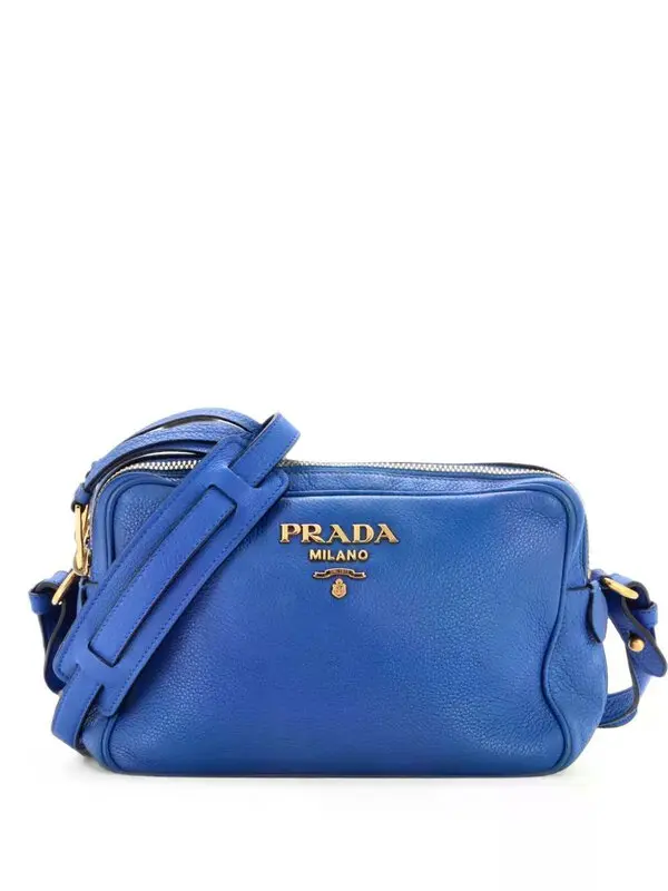 Prada Double Zip Camera Bag Vitello Phenix Medium Crossbody Bag - Blue