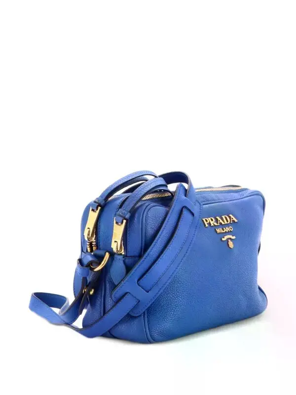 Prada Double Zip Camera Bag Vitello Phenix Medium Cross Body Bag - Blue