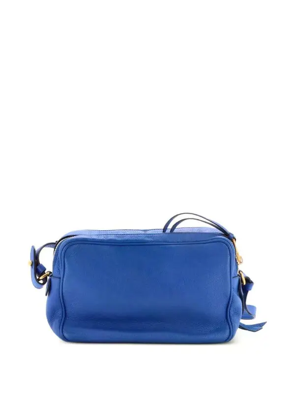 Prada Double Zip Camera Bag Vitello Phenix Medium Cross Body Bag - Blue