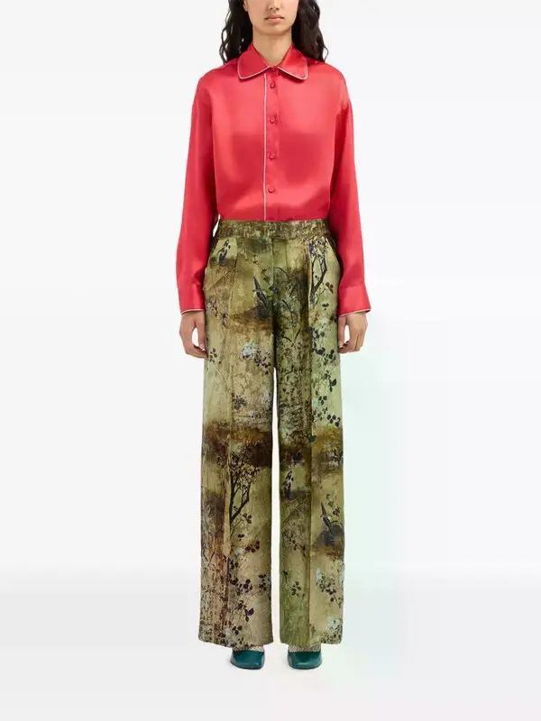PIERRE-LOUIS MASCIA Botanical-print Wide-leg Trousers