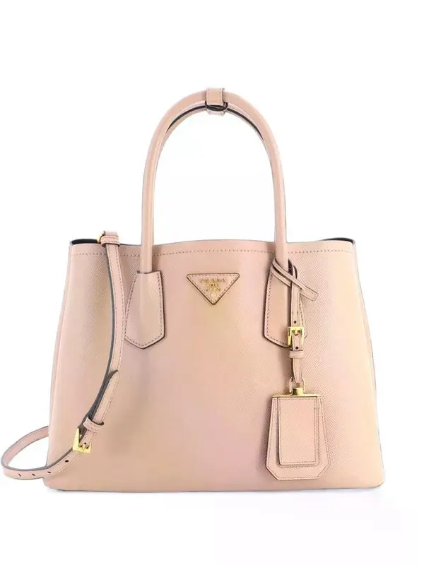Prada Cuir Double Saffiano Leather Small Tote Bag - Neutrals